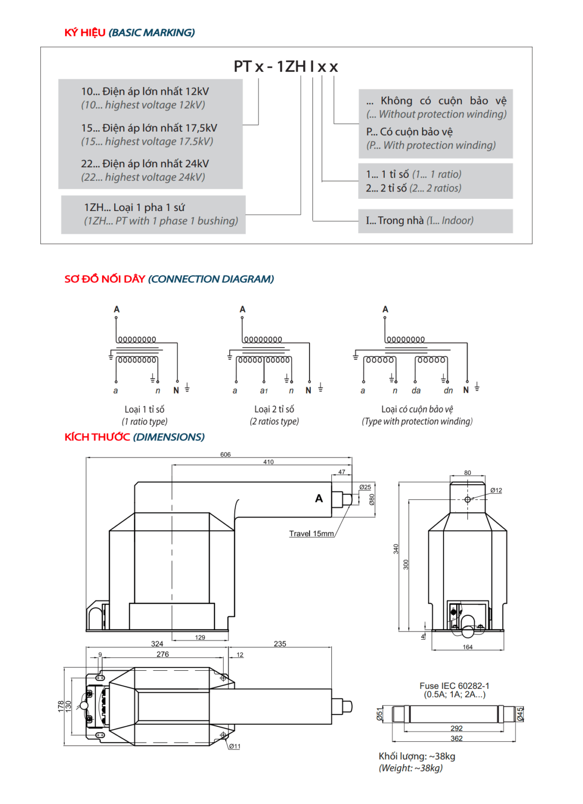 Mua Biến Điện Áp 22kv Trong Nhà With Fuse EMIC - PT22-1ZHIXX EM6D13 Chính hãng EMIC - INNOTECH