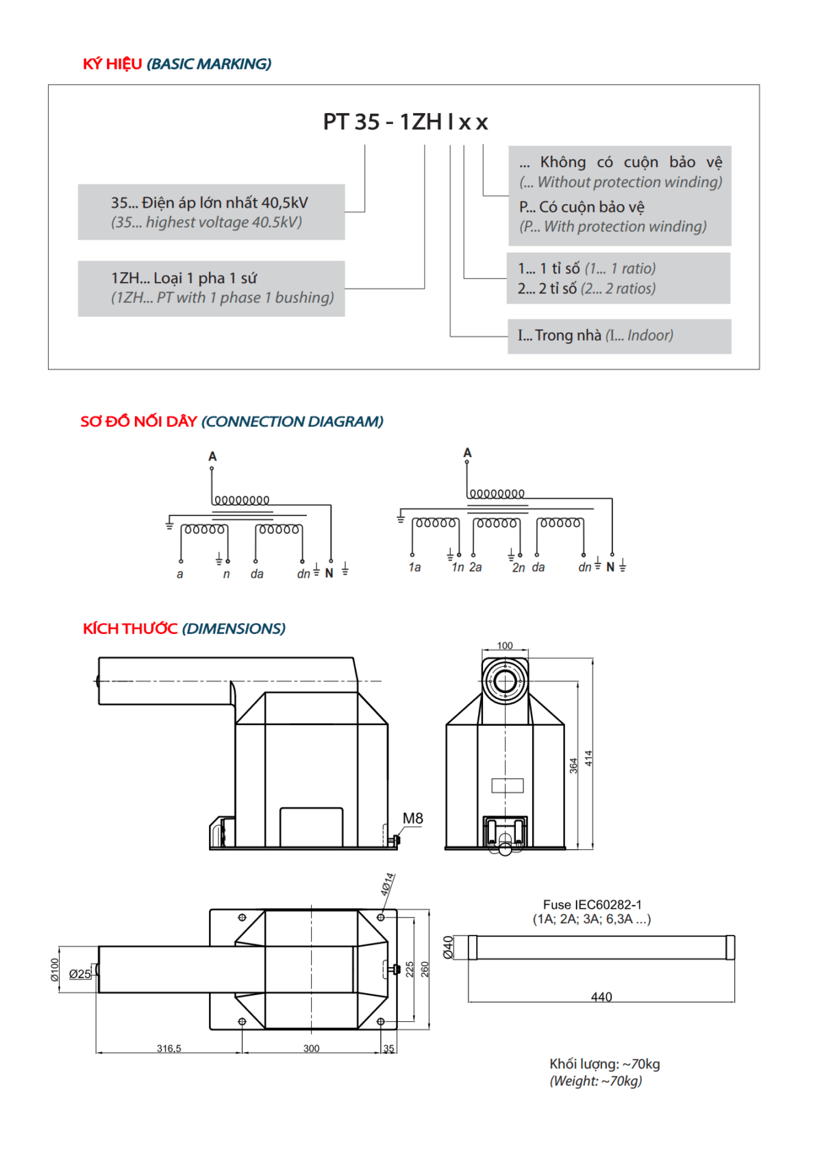 Mua Máy Biến Điện Áp 35kv Trong Nhà With Fuse EMIC - PT35-1ZHIXX Chính hãng EMIC - INNOTECH